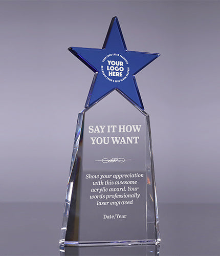 Blue Crystal Star on Clear Crystal Wedge [CTK9STR-9-BLU] – Trophy Depot