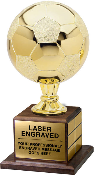 Full Size Gold Finish Soccer Ball Trophy on Genuine Walnut Base [TPP1L ...