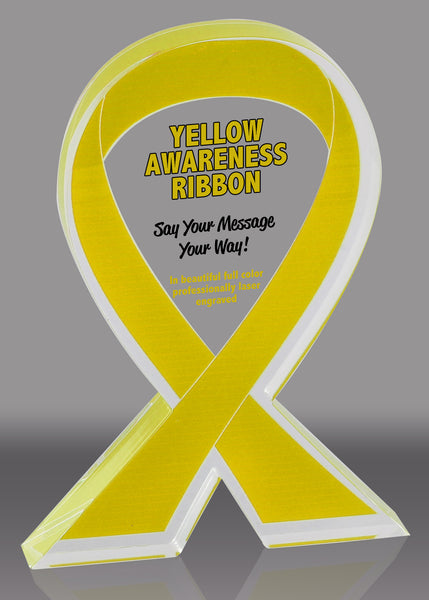 Custom Yellow Awareness Ribbon Acrylic Award - 6 inch [ATRIB-YLW-6-FC ...